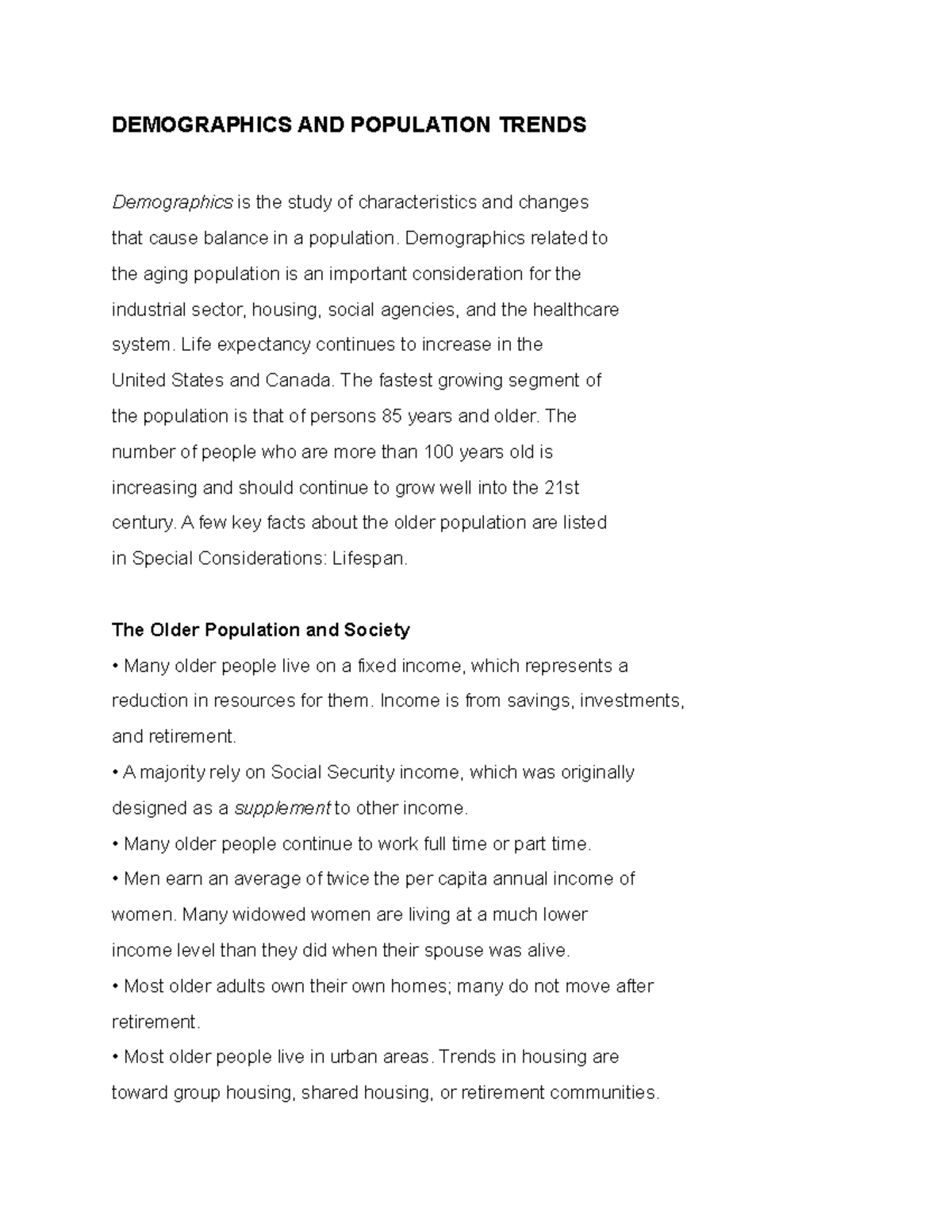 Demographics AND Population Trends - DEMOGRAPHICS AND POPULATION TRENDS ...