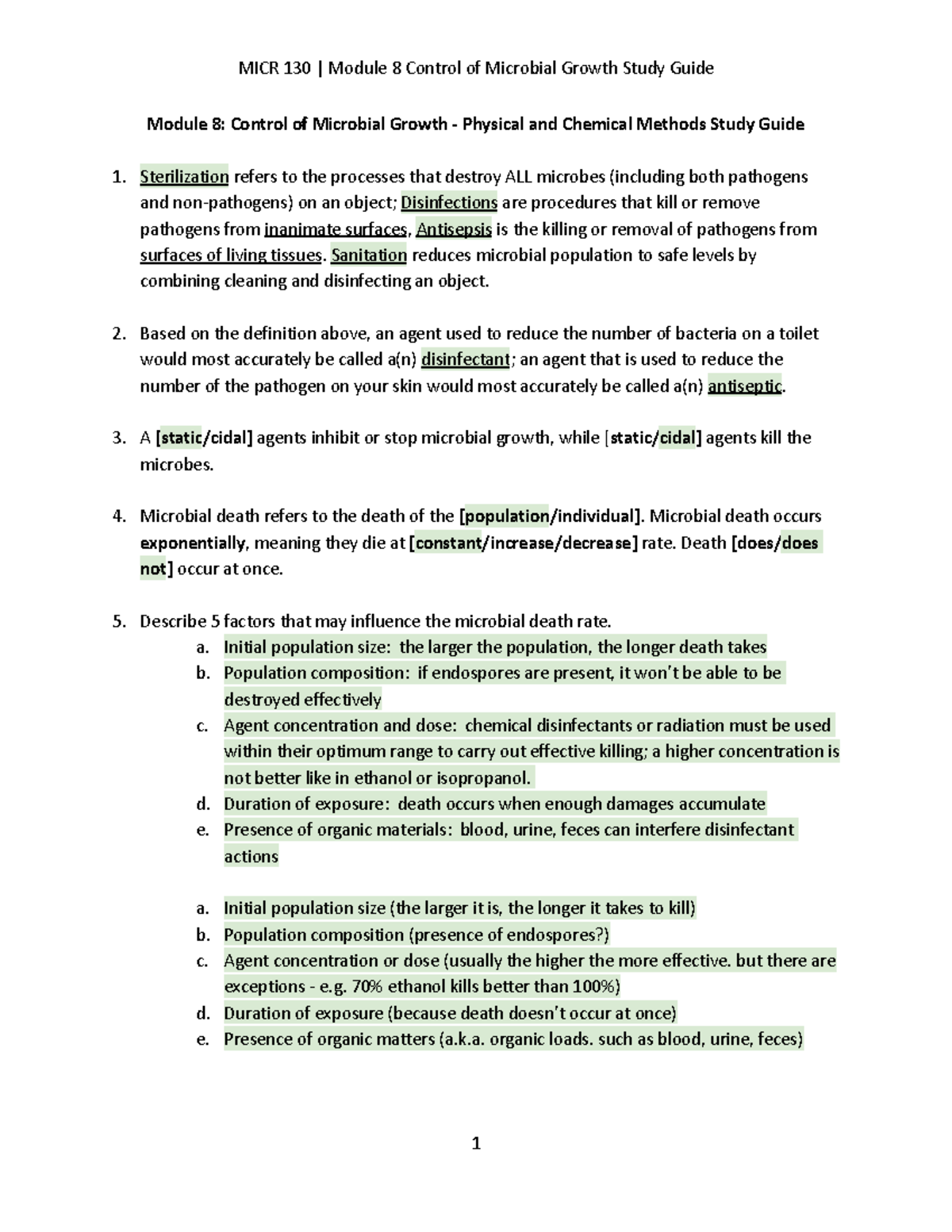 Module 8 Control of Microbial Growth via Chemical and Physical Methods ...