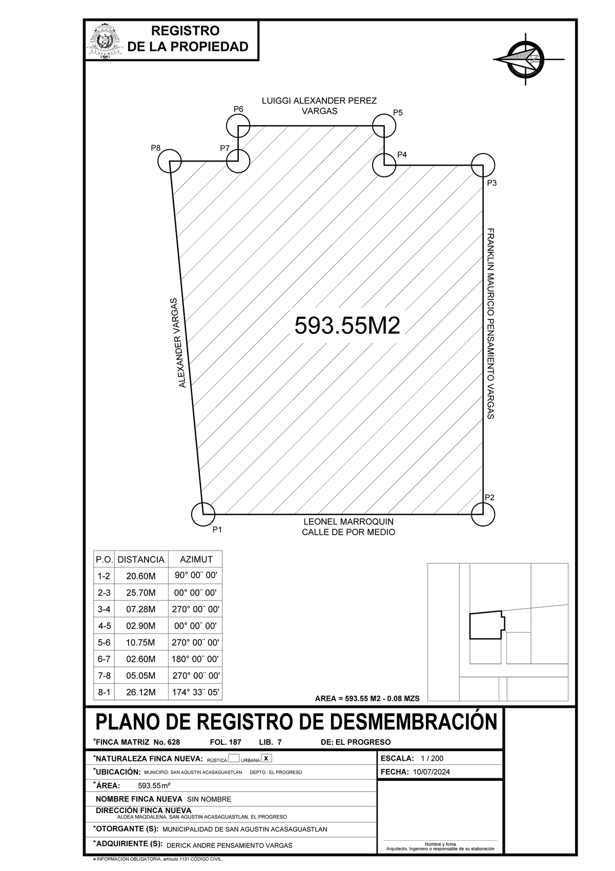 Derick Vargas - plano - P. DISTANCIA AZIMUT 1-2 20 90° 00 ̈ 00' 2-3 25 ...