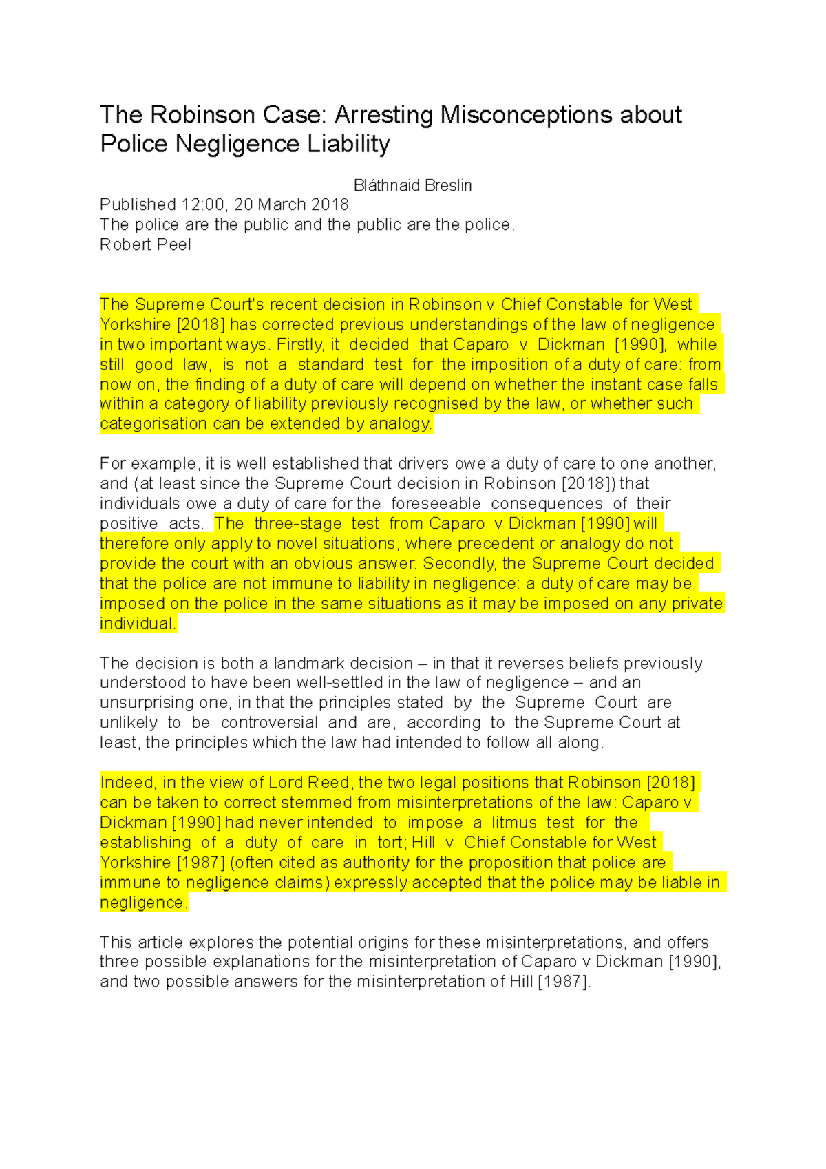 The Robinson Case - Summary of the case - The Robinson Case: Arresting ...