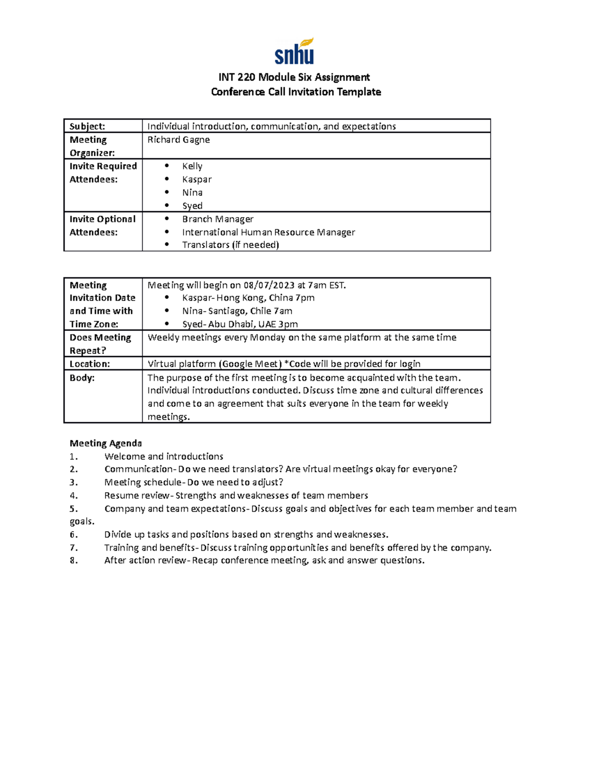 INT 220 Module 6 Conference Invitation - INT 220 Module Six Assignment ...
