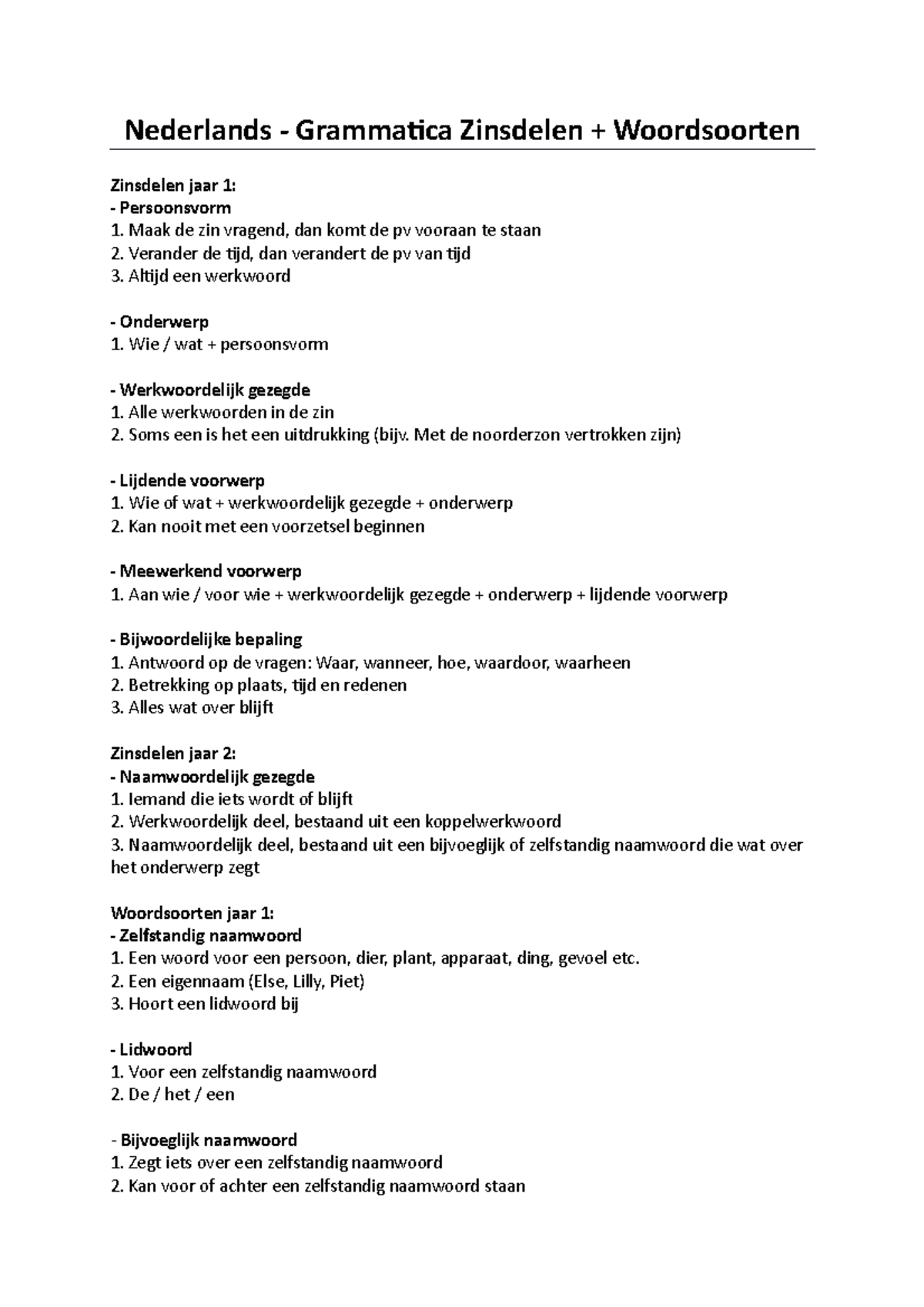 Grammatica Zinsdelen + Woordsoorten - Geschiedenis - Studeersnel