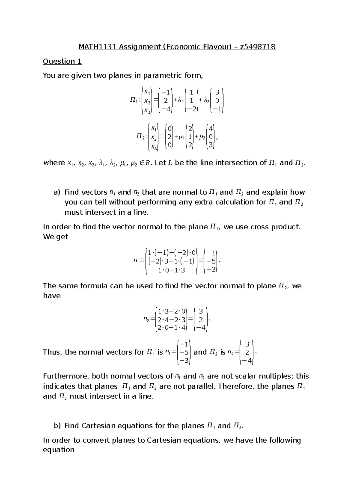 Math1131 Assignment Economic Flavours - MATH1131 Assignment (Economic Flavour) – z Question 1 ...