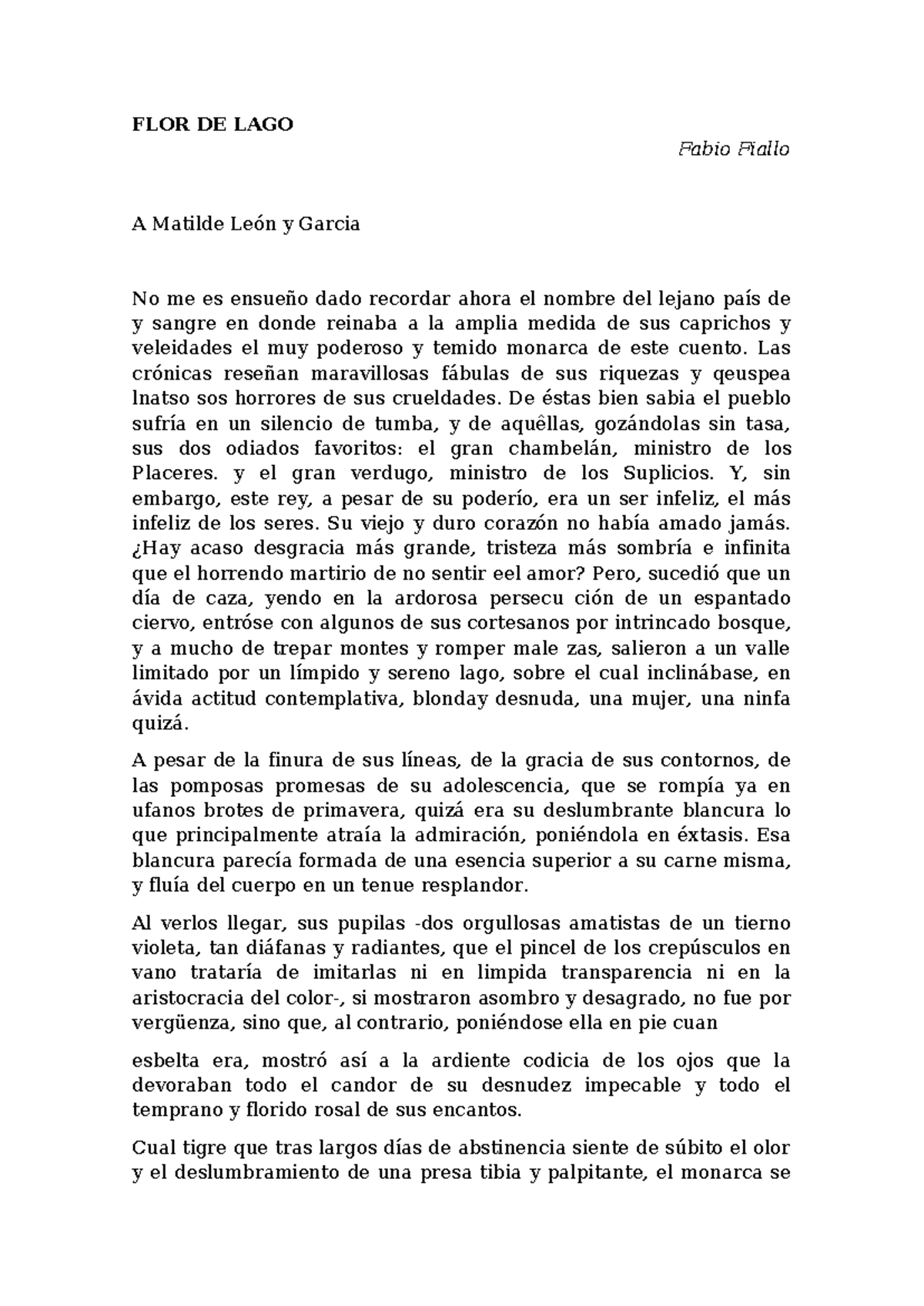 3- FLOR DE LAGO - "Flor de lago" es un cuento del escritor dominicano ...
