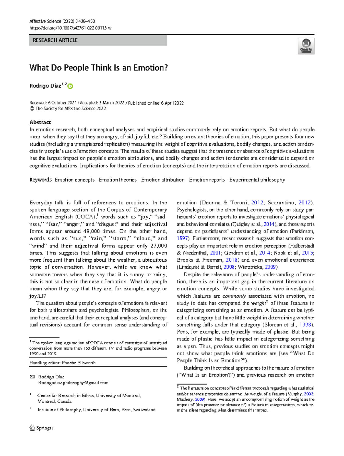 What do people think an Emotion is - RESEARCH ARTICLE What Do People ...