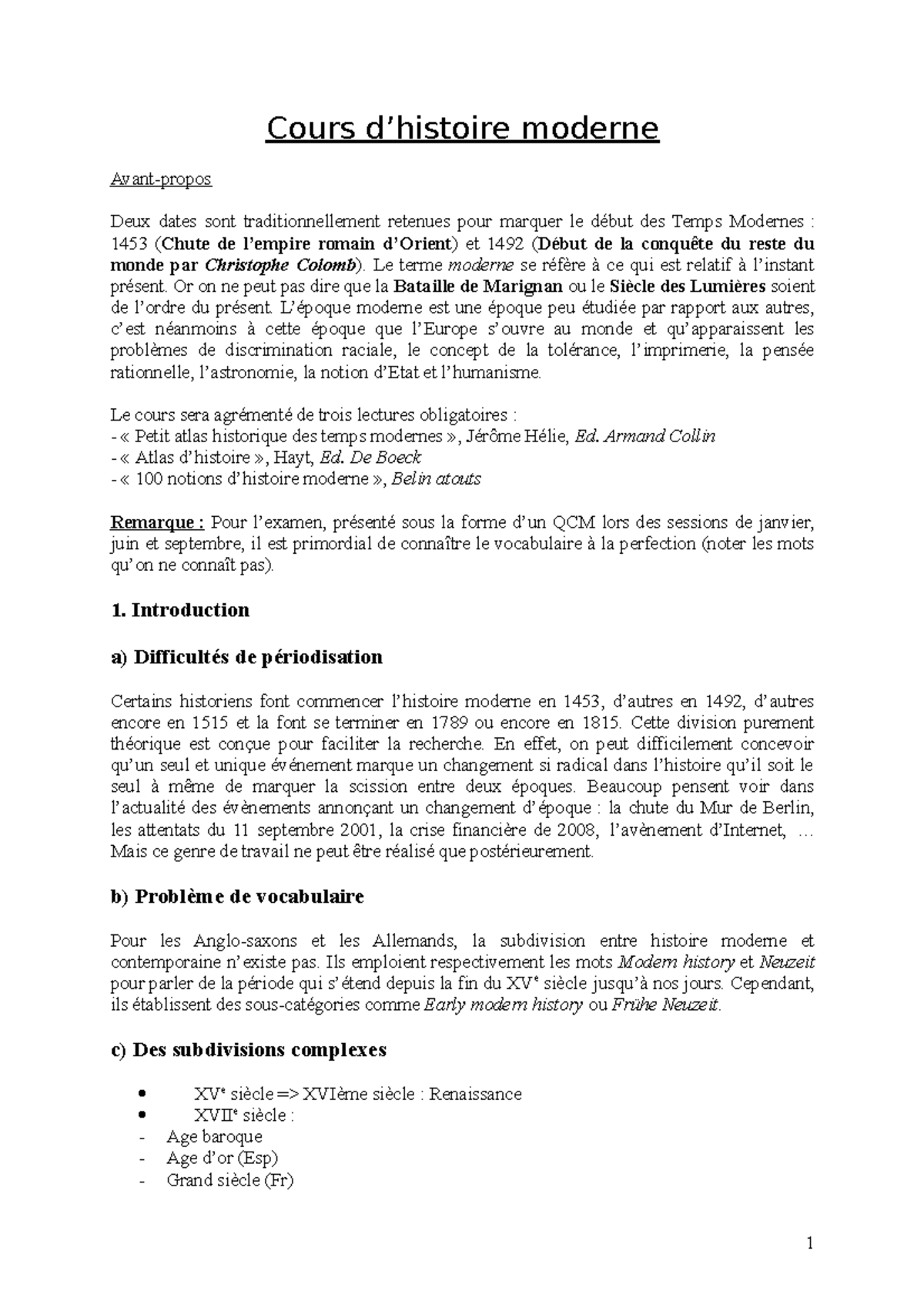 Cours d’histoire moderne - Cours d’histoire moderne Avant-propos Deux ...