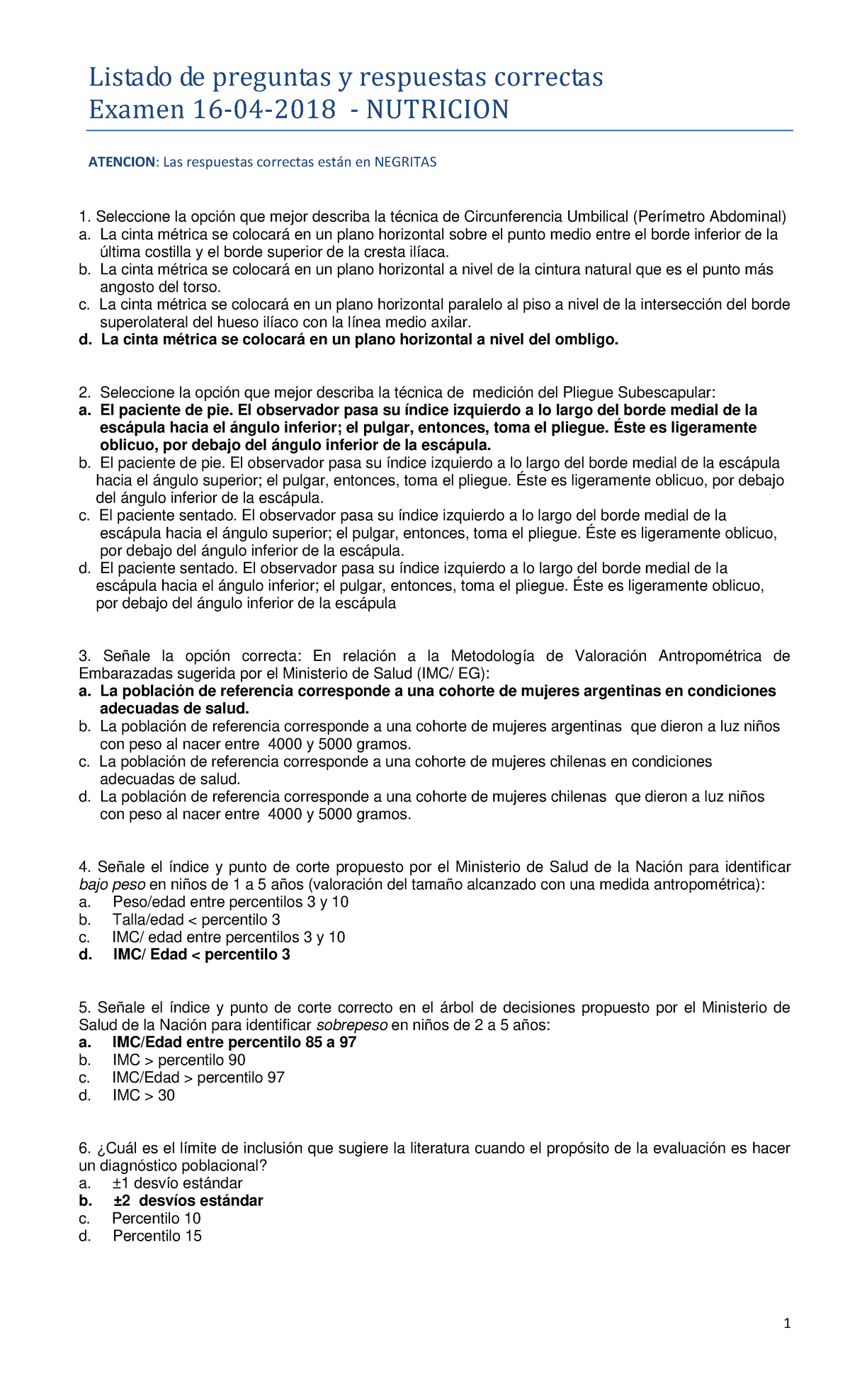 Nutricion-20 1 8 - Choices - Listado de preguntas y respuestas correctas Examen 16-04-2018 ...