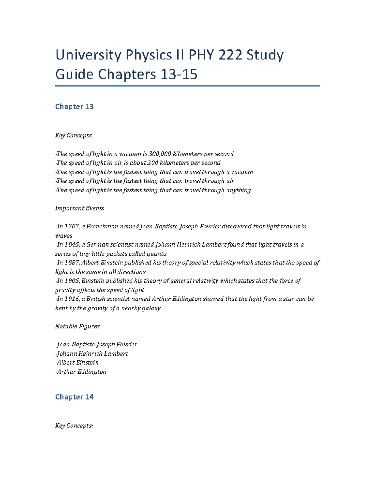 University Physics II PHY 222 Study Guide Chapters 13-15 - University ...