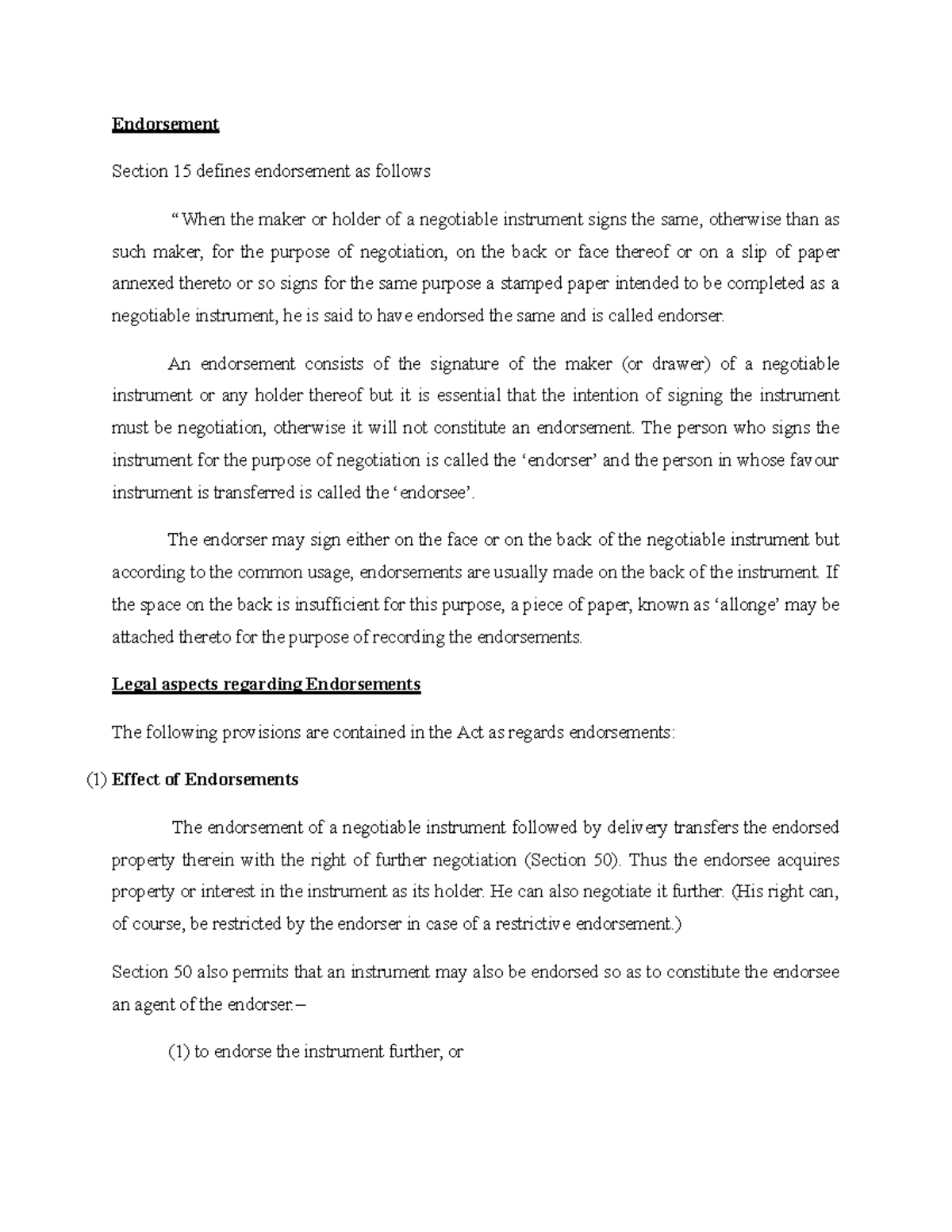 Cf report three - Endorsement Section 15 defines endorsement as follows ...