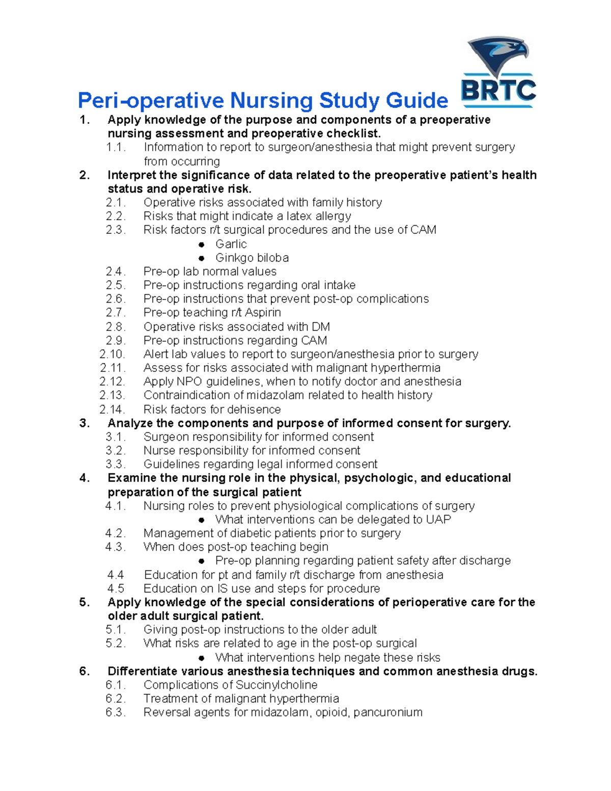 Peri-operative study guide - Peri-operative Nursing Study Guide 1 ...