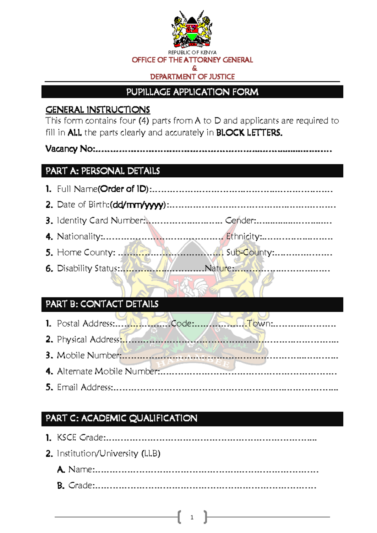 Pupillage-Application-Form - REPUBLIC OF KENYA OFFICE OF THE ATTORNEY ...