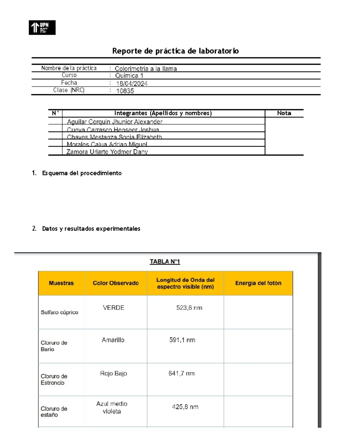 Formato Reporte de resultados laboratorio 2024 1 (3) - Reporte de práctica de laboratorio Nombre ...