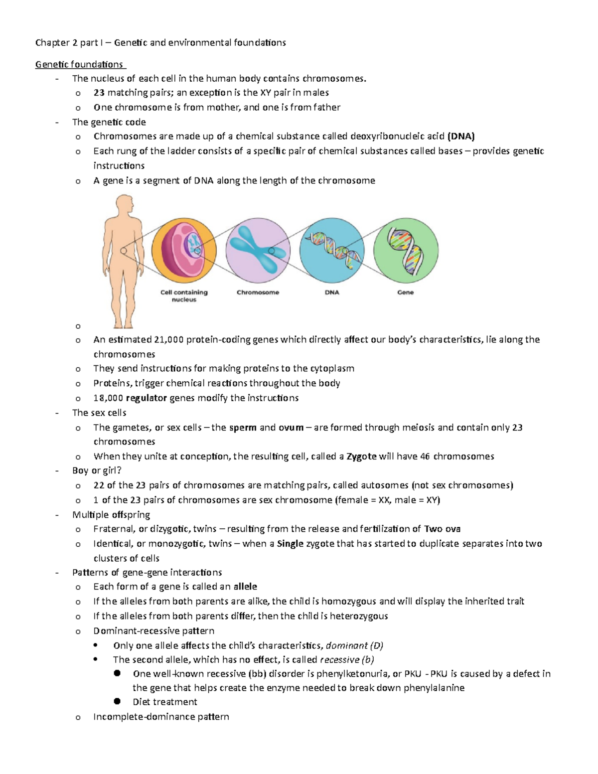 Ch2 part I Handout - Genetic and environmental foundations - Chapter 2 ...