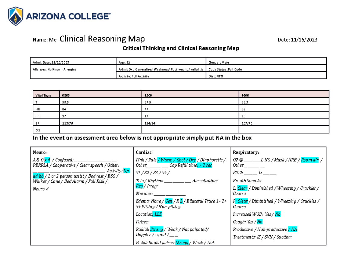 Critical Thinking Map Adult Health-1 - Critical Thinking and Clinical ...