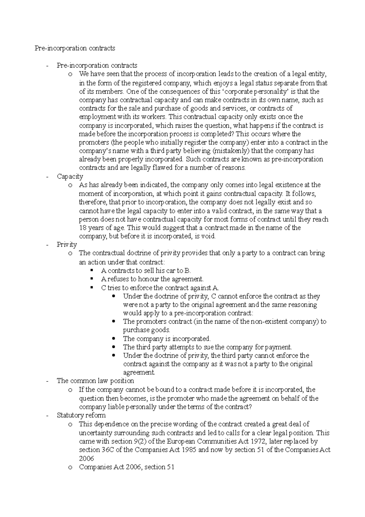 Lecture 4 - Pre-incorporation contracts - Pre-incorporation contracts ...