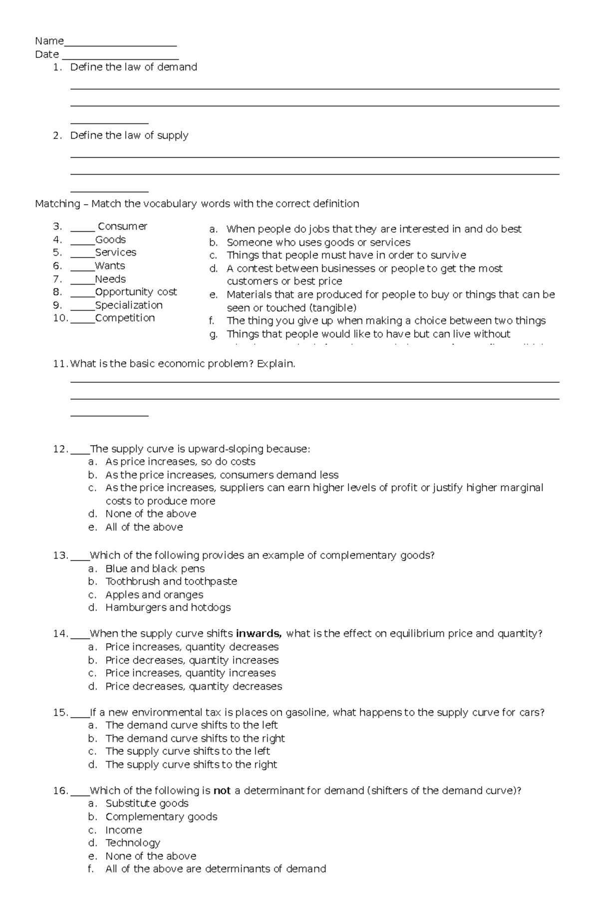 325436902 Supply and Demand Quiz - Name_______________________ Date