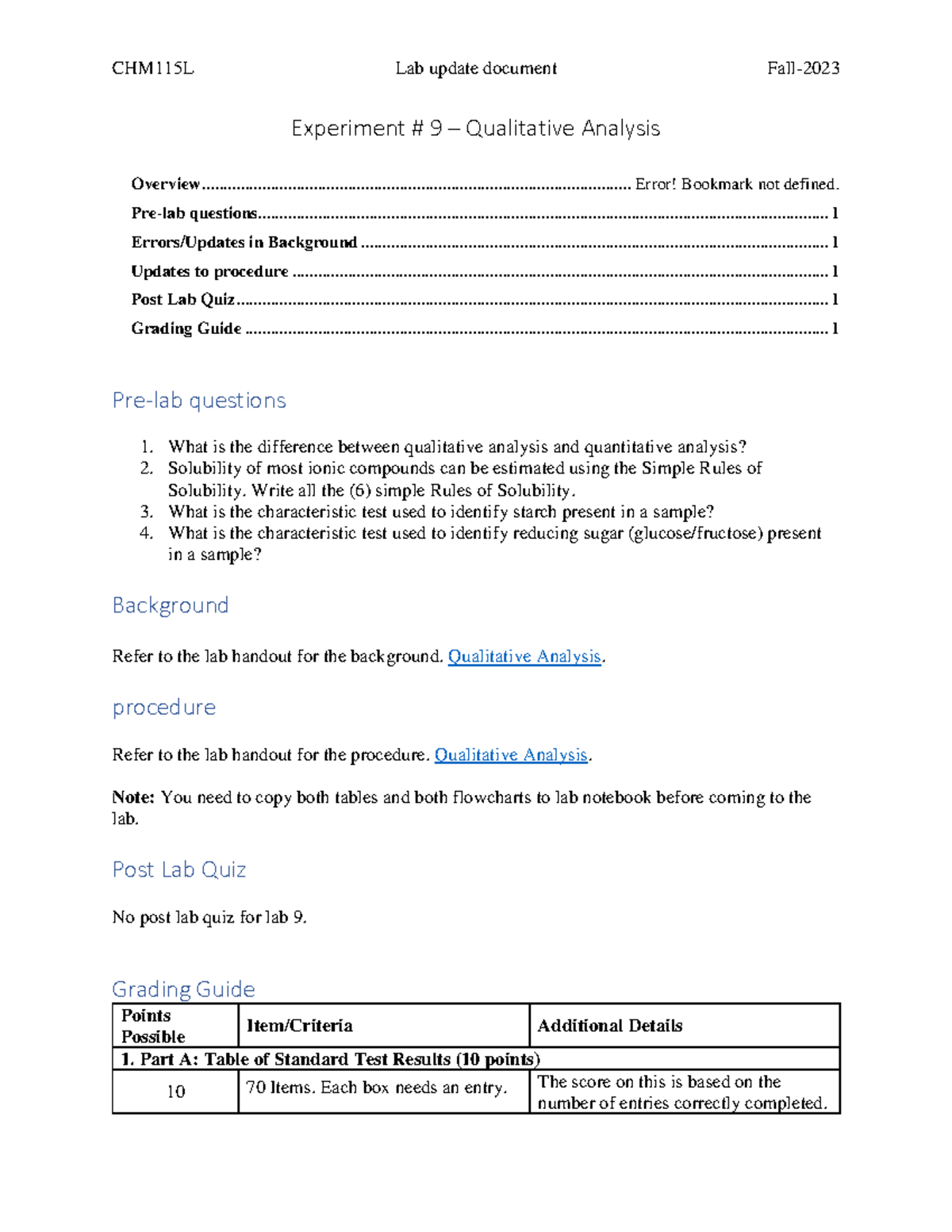 CHM115L Fa23 Update Qual Analysis - CHM115L Lab update document Fall ...