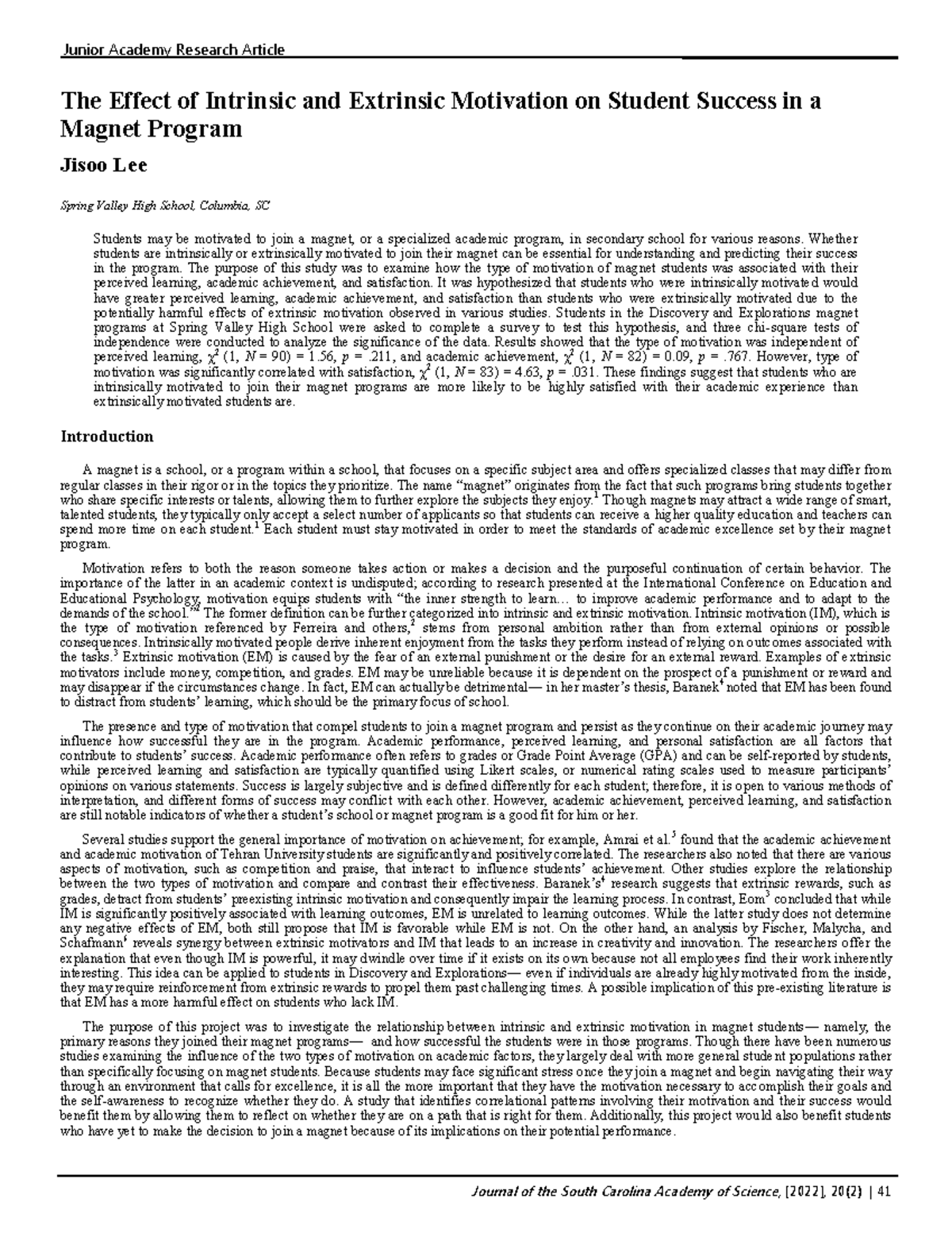 The Effect of Intrinsic and Extrinsic Motivation on Student Succe ...