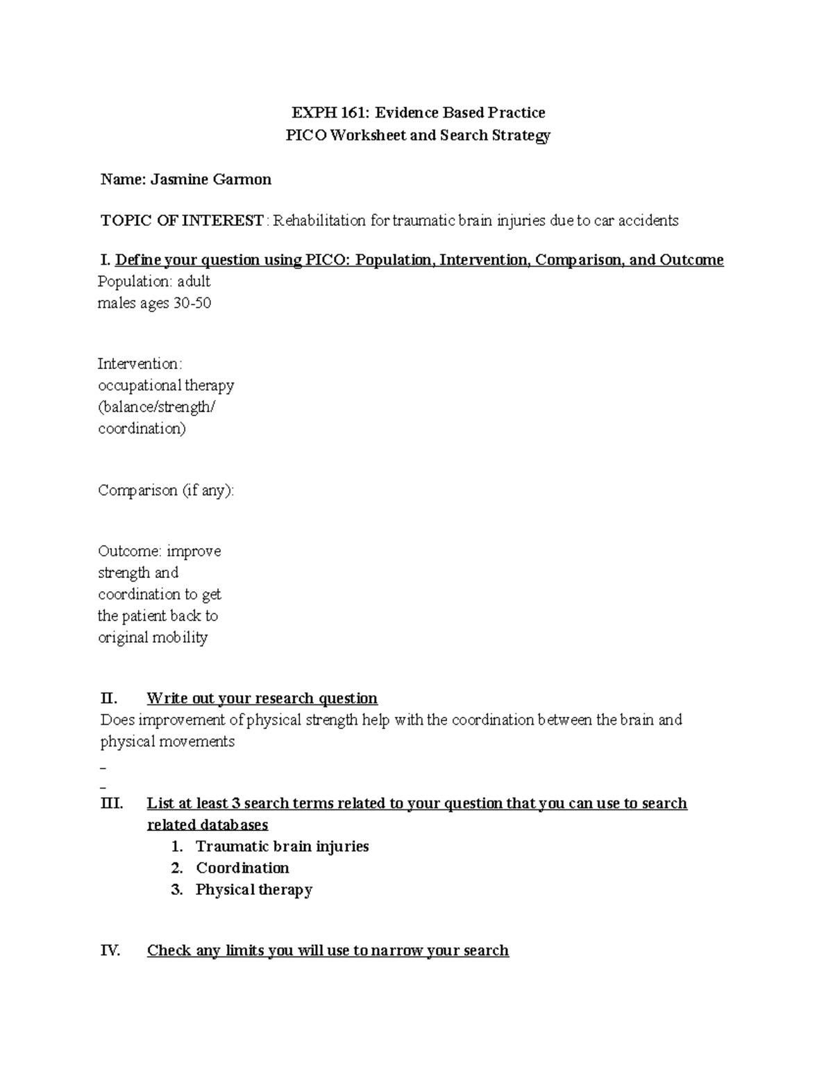 EXPH 161 Evidence Based Practice Assignment - EXPH 161: Evidence Based ...