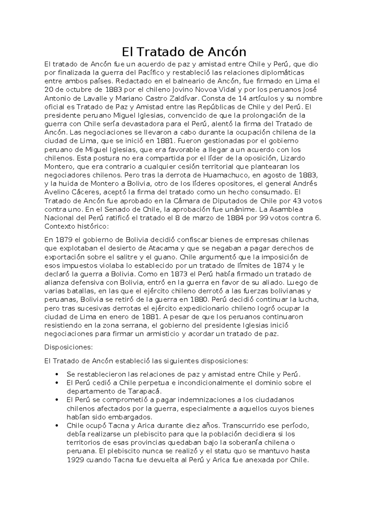 El Tratado de Ancón - El Tratado de Ancón El tratado de Ancón fue un ...
