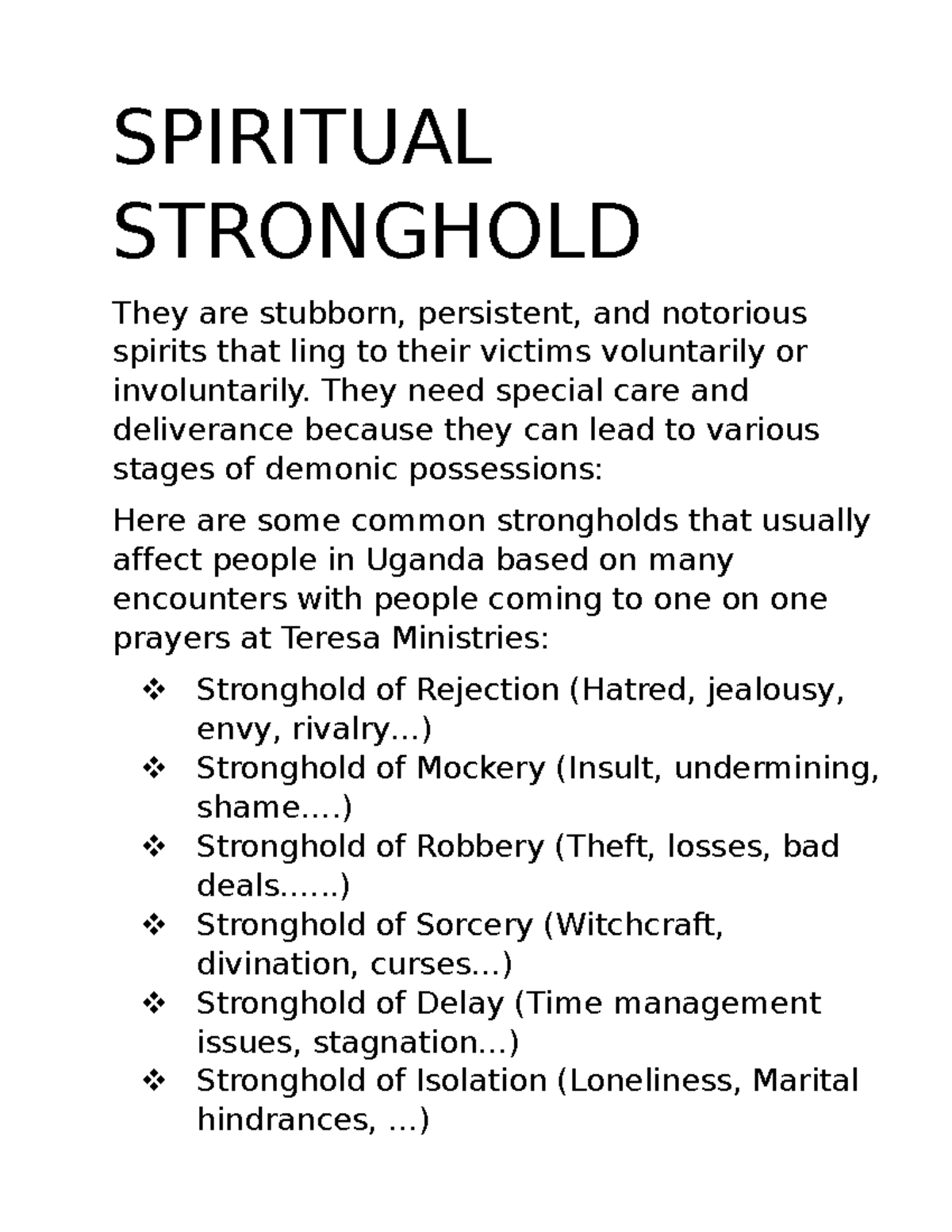 Spiritual Agony vs Demonic Torture - SPIRITUAL STRONGHOLD They are ...