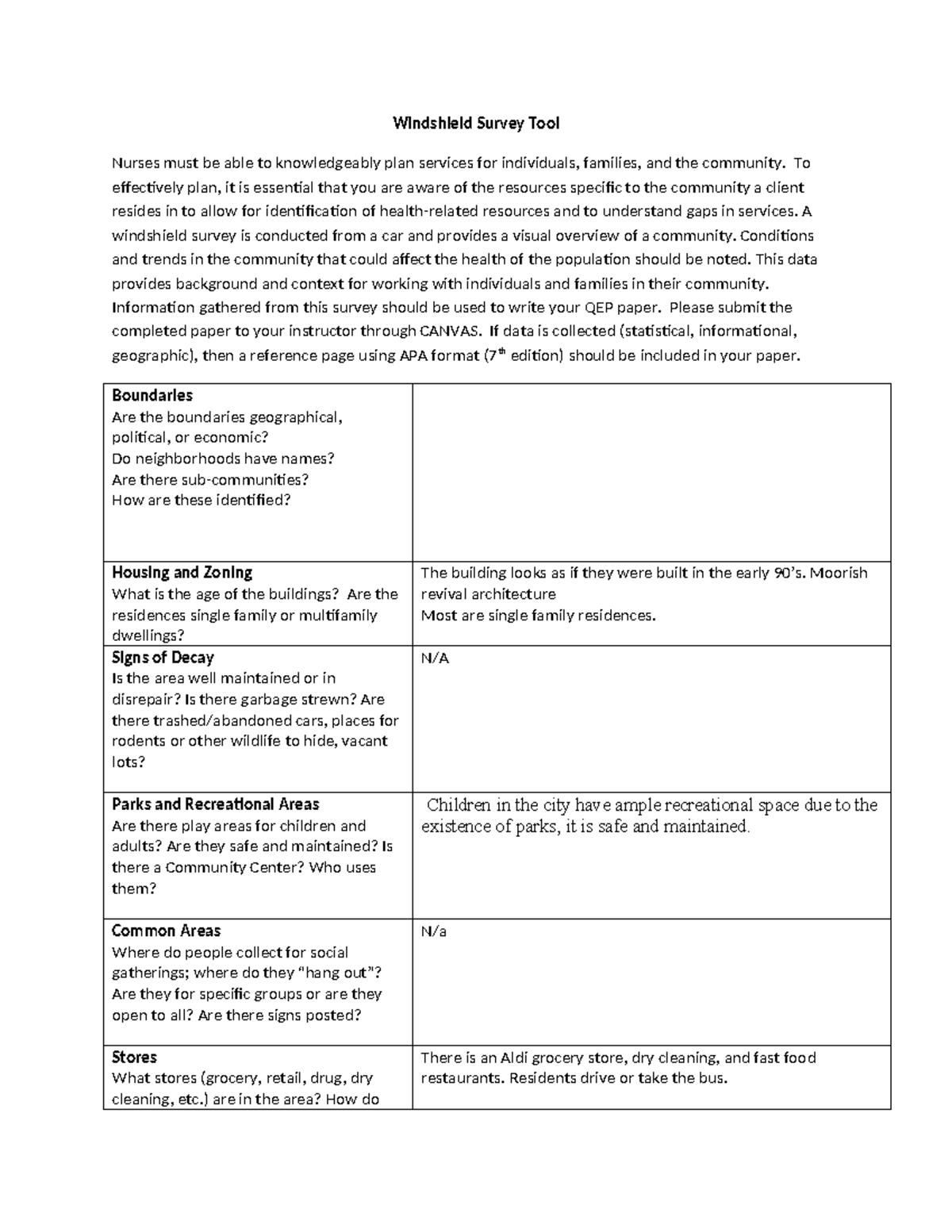 Windshield Survey Guide - Windshield Survey Tool Nurses must be able to ...