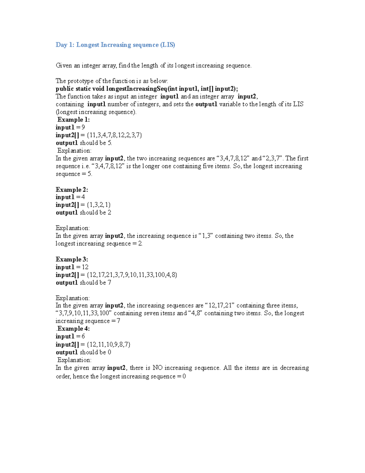 Day 1 Assignment - Test - Day 1: Longest Increasing sequence (LIS ...