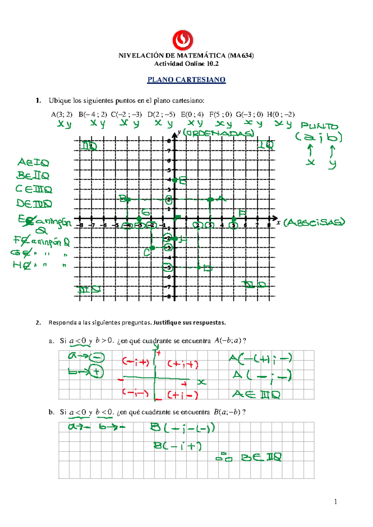 Plano cartesiano - 1 NIVELACIÓN DE MATEMÁTICA (MA634) Actividad Online ...