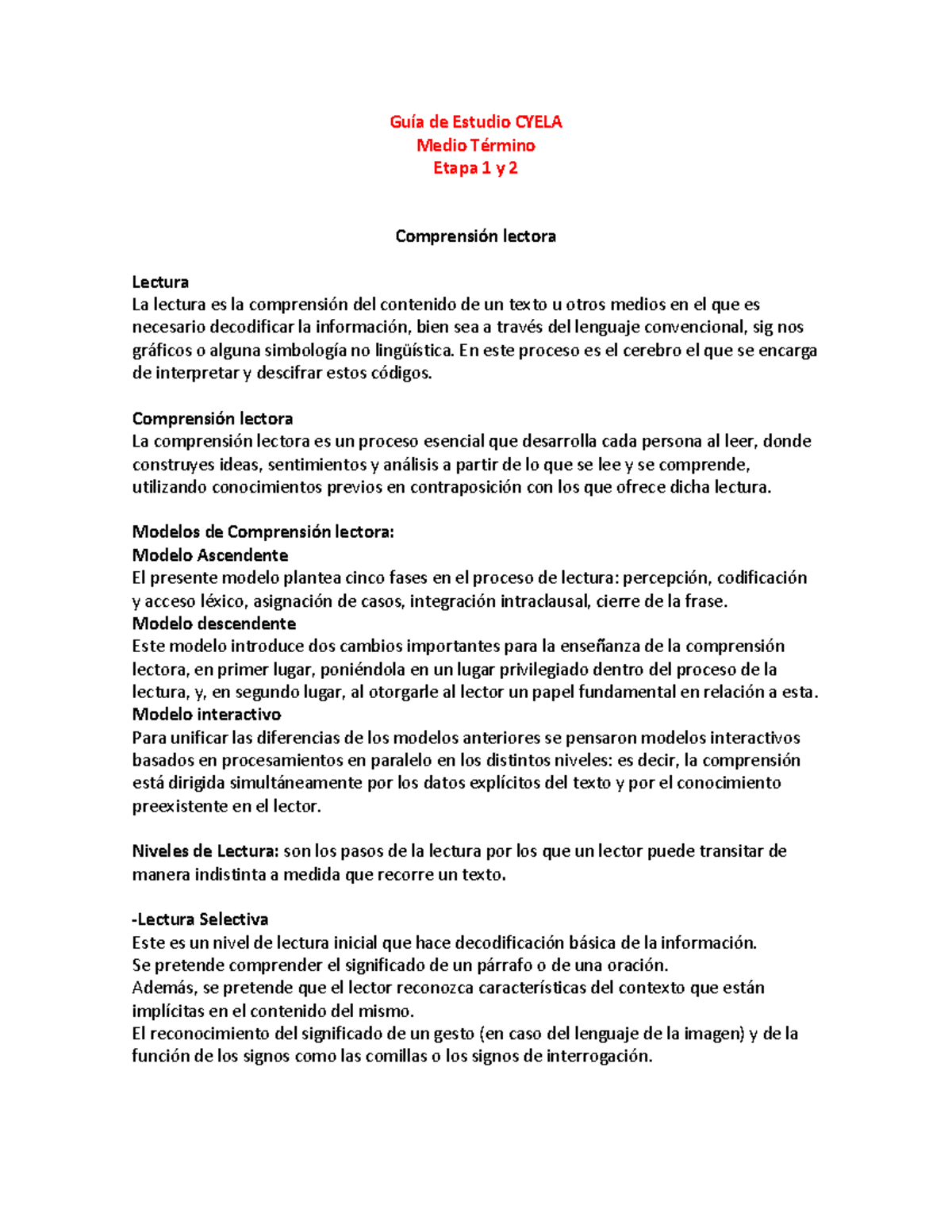 Guía de Estudio Cyela - Repaso - Guía de Estudio CYELA Medio Término ...