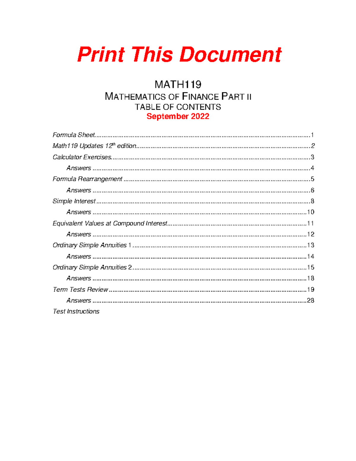 Math 119 Supplementary Problems September 2022 - Print This Document ...