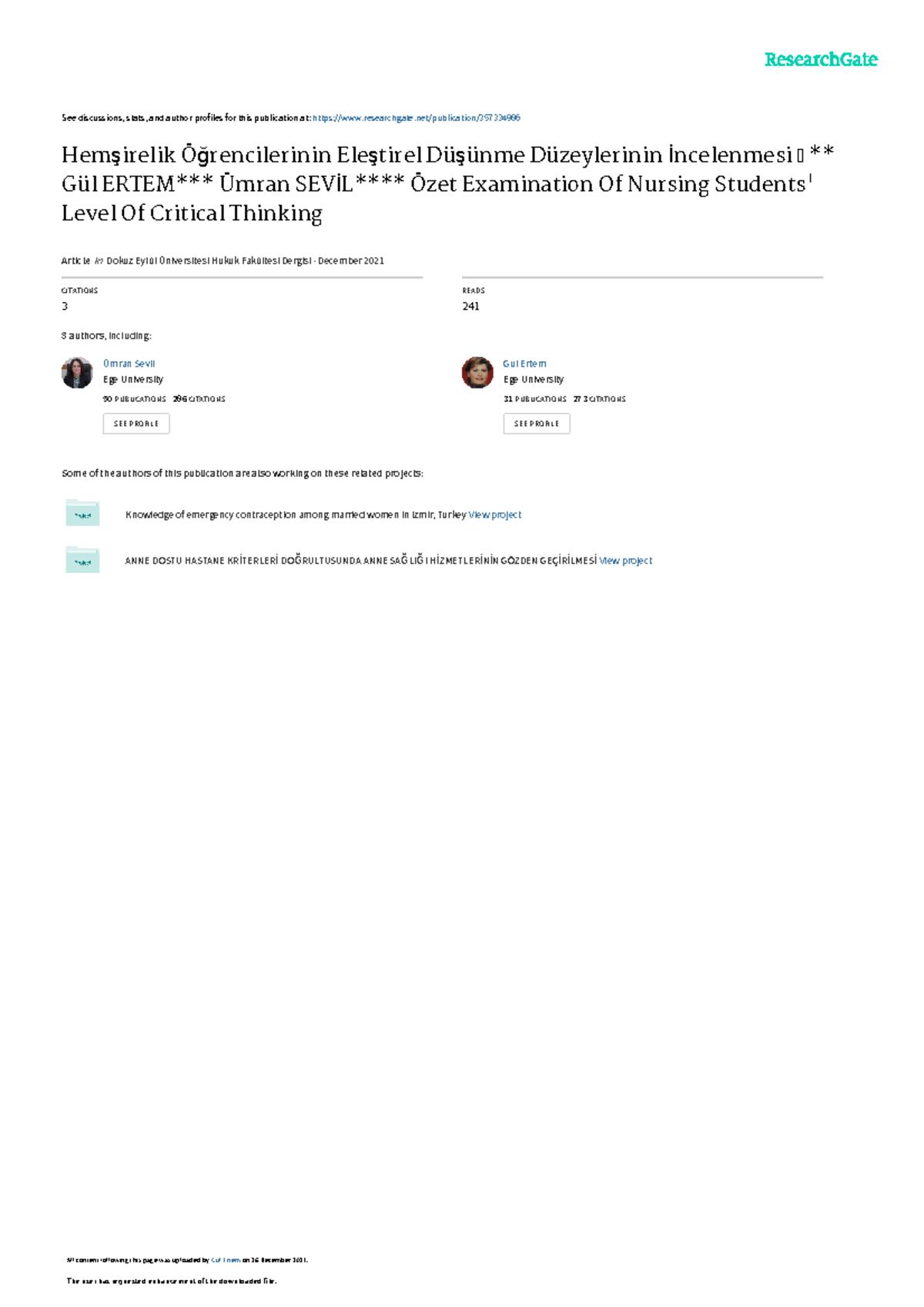 Hemirelikrencilerinin Eletirel Dnme Dzeylerininncelenmesi Sreyya Bulut ...