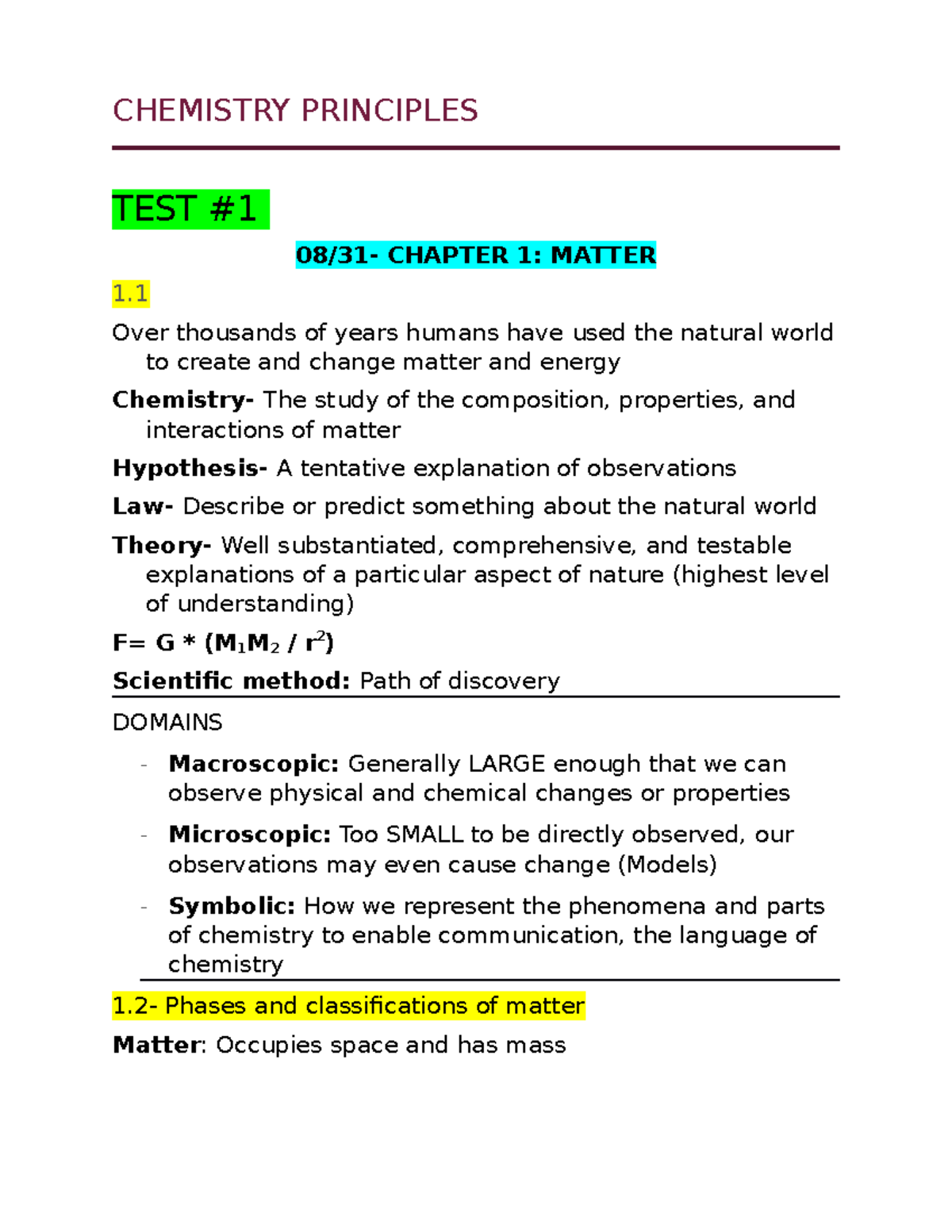 Chemistry Principles Notes NEW - CHEMISTRY PRINCIPLES TEST 08/31 ...