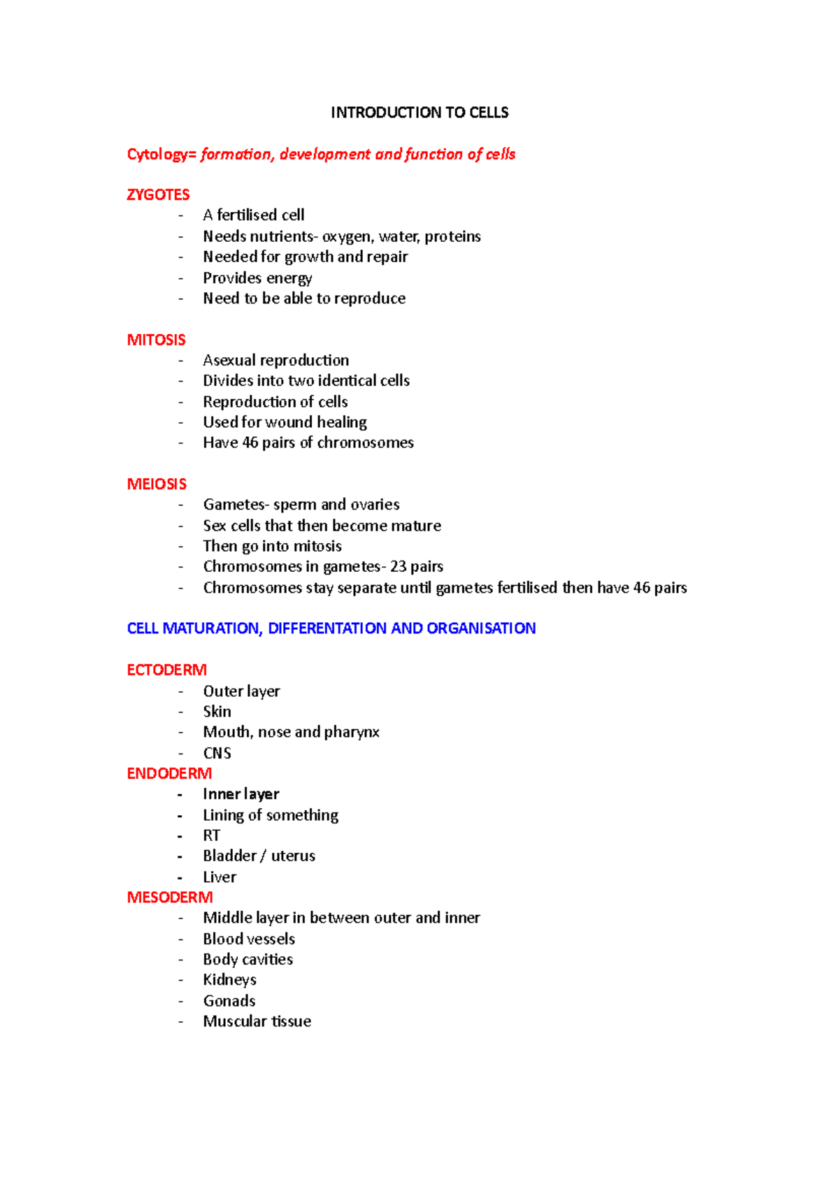 Introduction to Cells - INTRODUCTION TO CELLS Cytology= formation ...