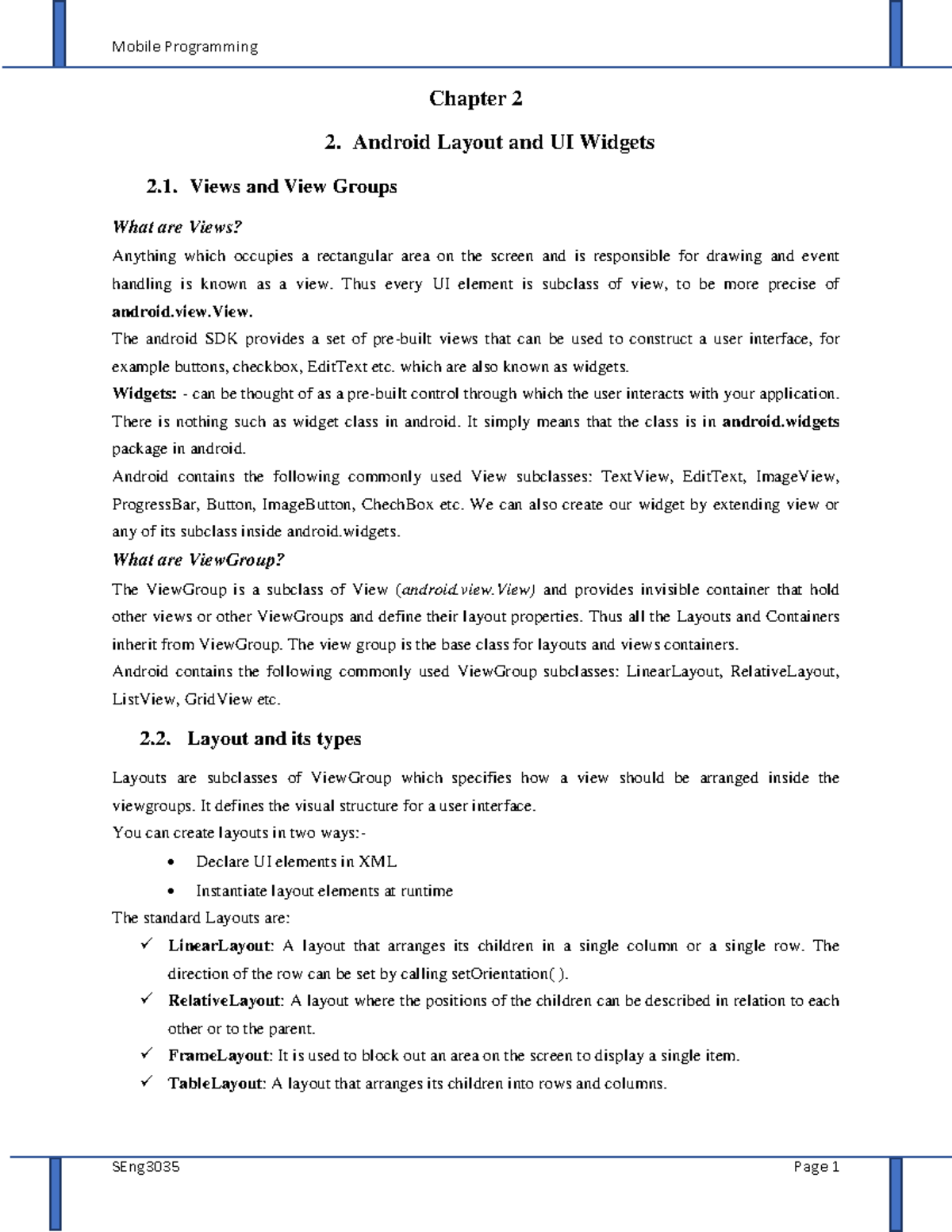 Chapter 2-MP - Chapter 2 2. Android Layout and UI Widgets 2. Views and ...