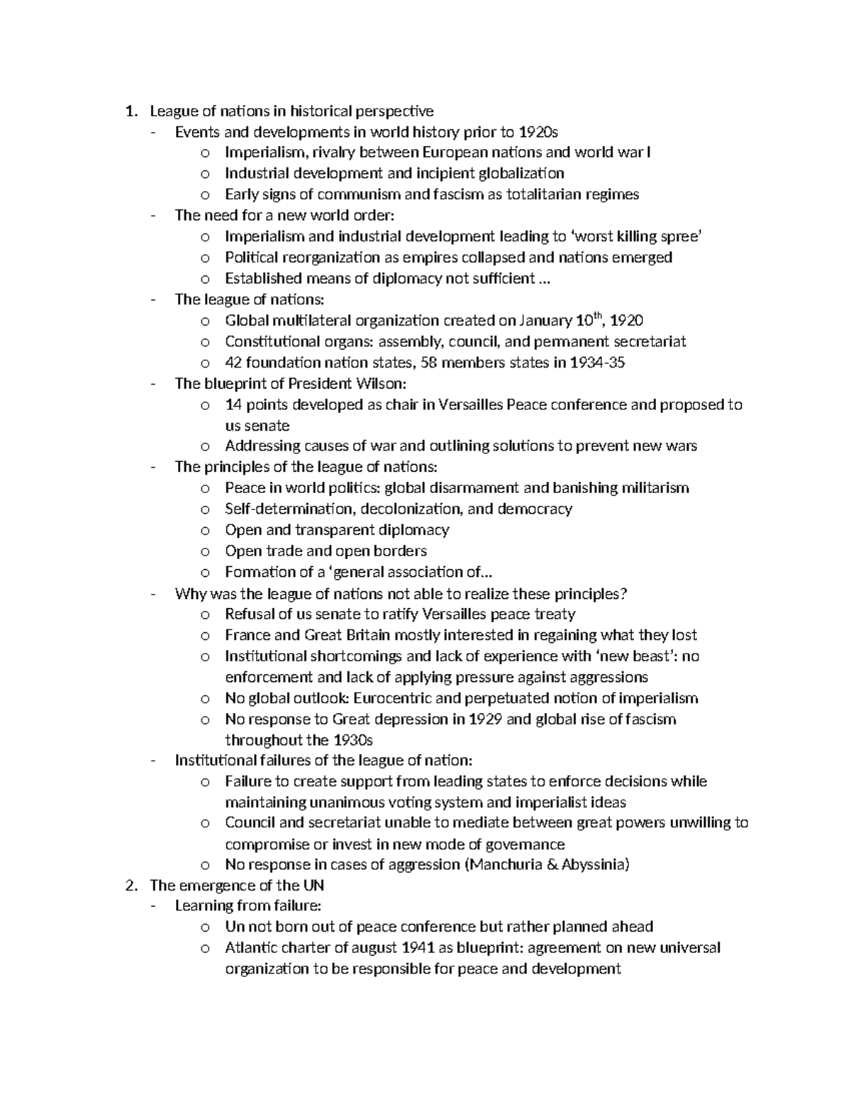 League of Nations notes - League of nations in historical perspective ...