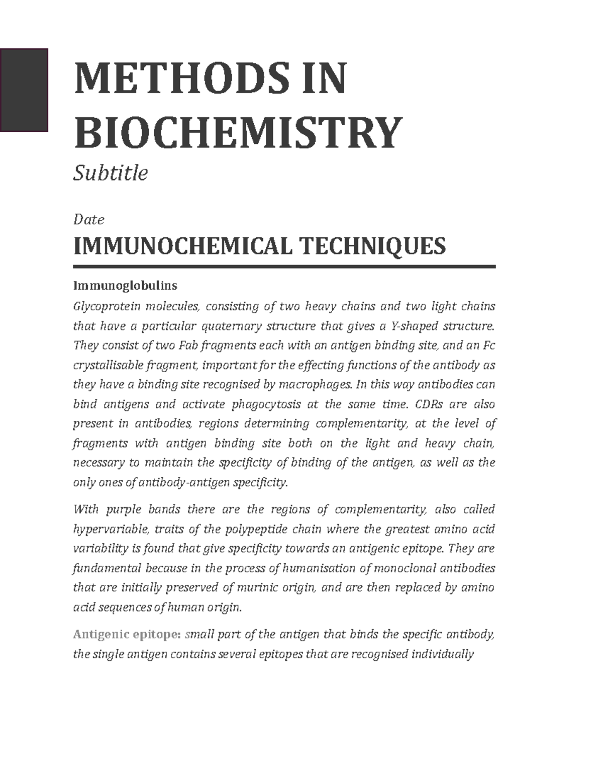Methods in bichemistry - METHODS IN BIOCHEMISTRY Subtitle Date ...