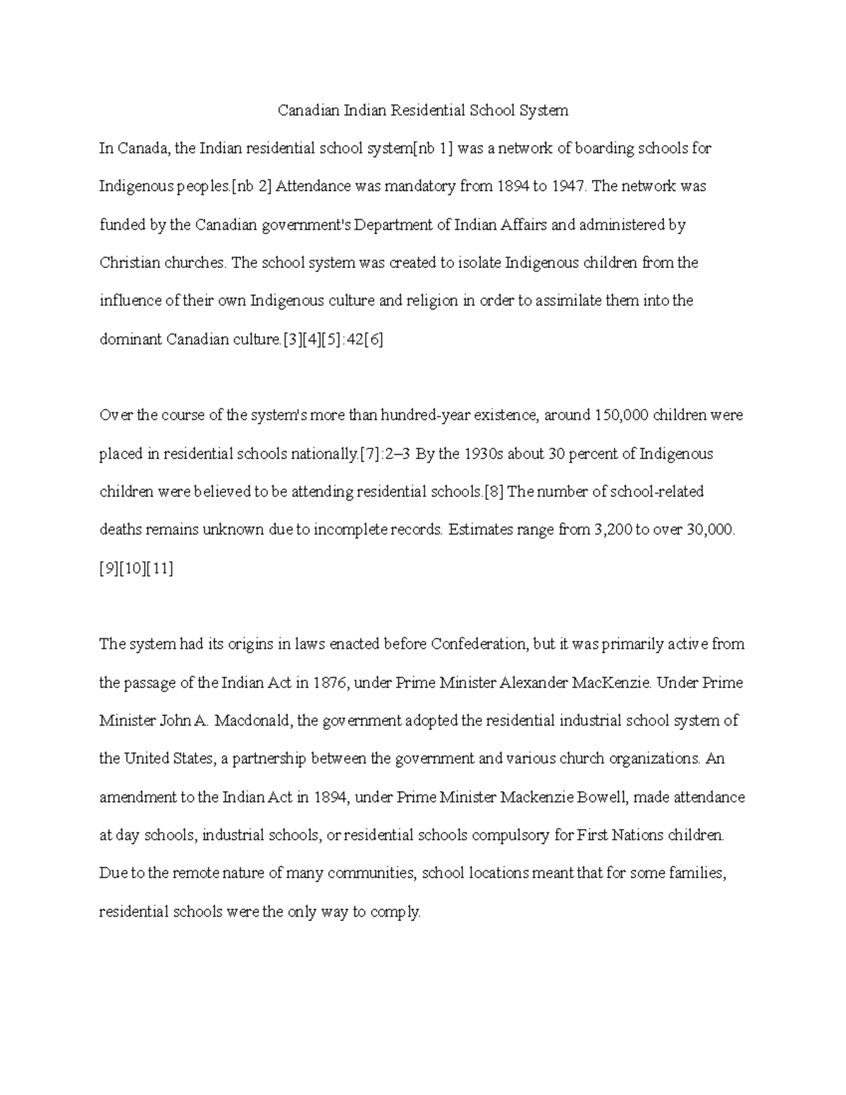 Canadian Indian Residential School System - [nb 2] Attendance was ...