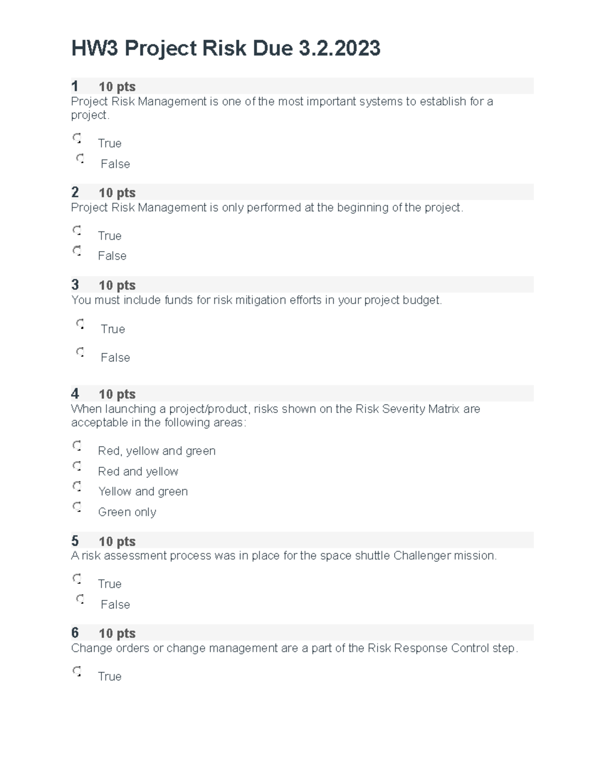 HW3 Project Risks - Exam and HW Assignments - Gregory Stutz - HW3 ...