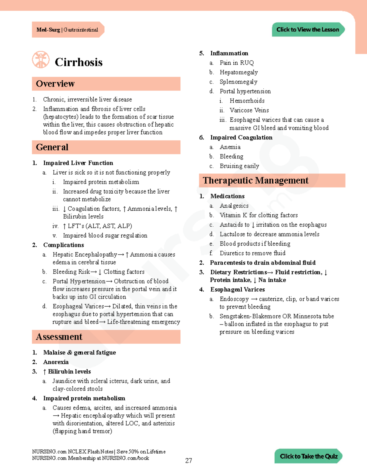 Cirrhosis - 27 NURSING NCLEX Flash Notes | Save 50% on Lifetime NURSING ...