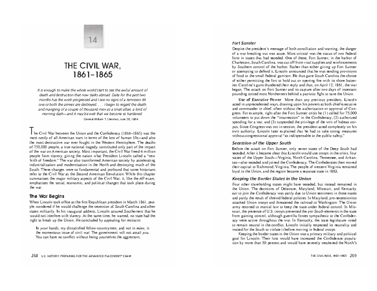 AMSCO APUSH 14 PDF - 14 Fort Sumter Despite the message of both ...