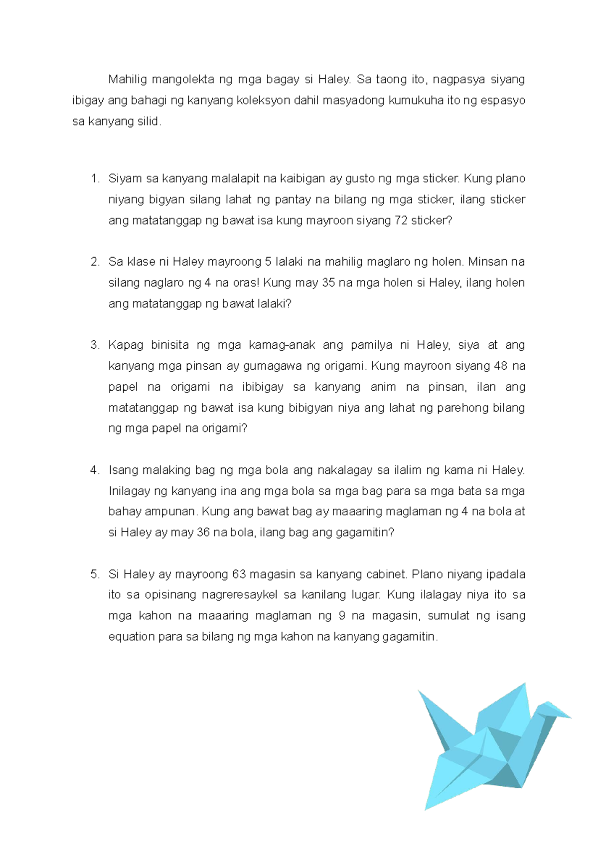 Grade 3 division word problems a4 - Mahilig mangolekta ng mga bagay si ...