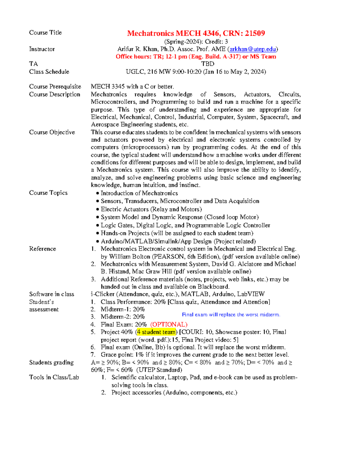 Mechtrn Spring 24 CRN 21509 Course Outline Plan v1 - Course Title ...