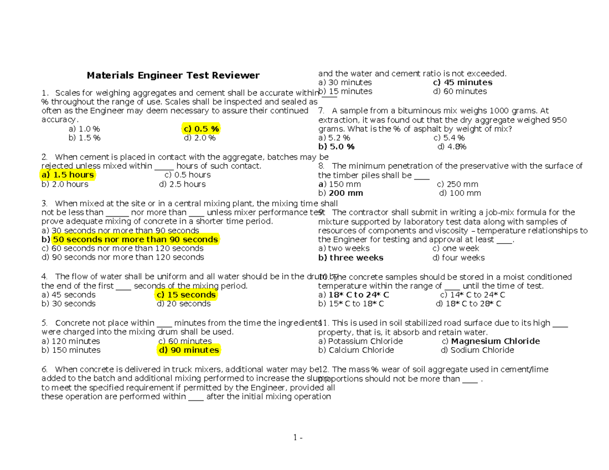 36655099 Materials Engineer Test Reviewer 1 1 - Materials Engineer Test ...