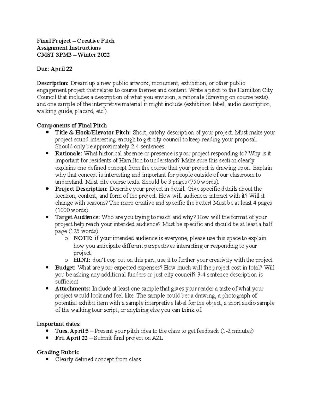 Final Project - Pitch - Winter 2022 - Final Project – Creative Pitch ...