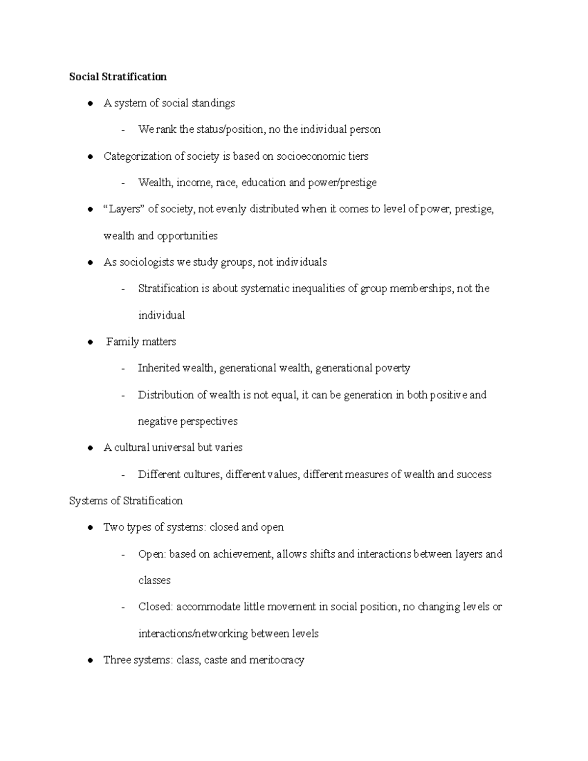 Sociology Module 8 Lecture Notes - Social Stratification A system of ...