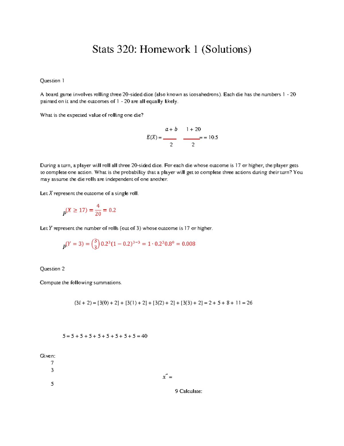 Homework 1 Solutions Stats 320 Homework 1 Solutions Question 1 A Board Game Involves 