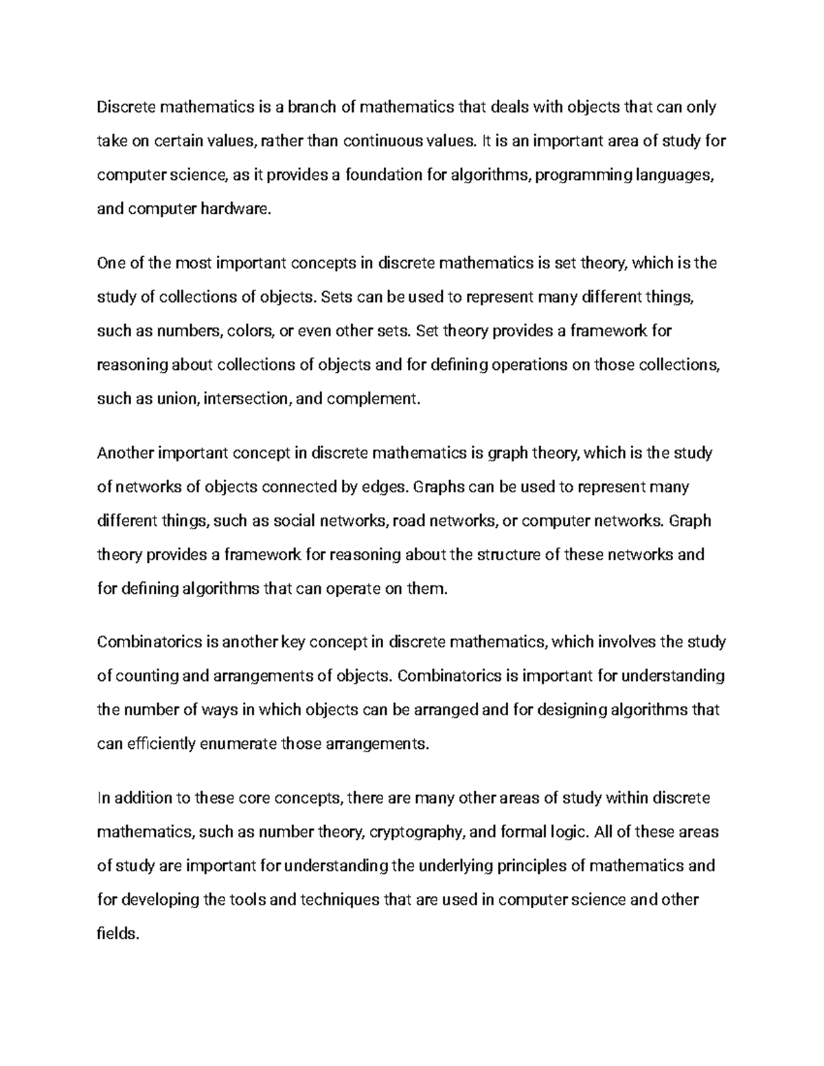 Discrete mathematics - It is an important area of study for computer ...