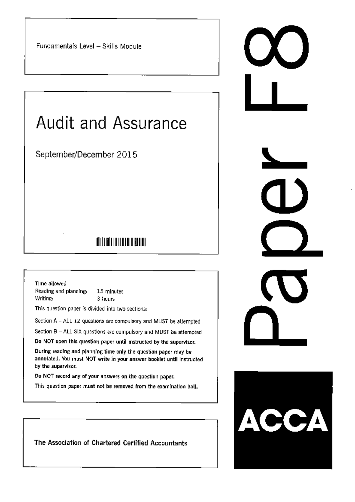 ACCA F8 PYQ sept Dec'15 to sample sept Dec'17 - Fundamentals Level ...