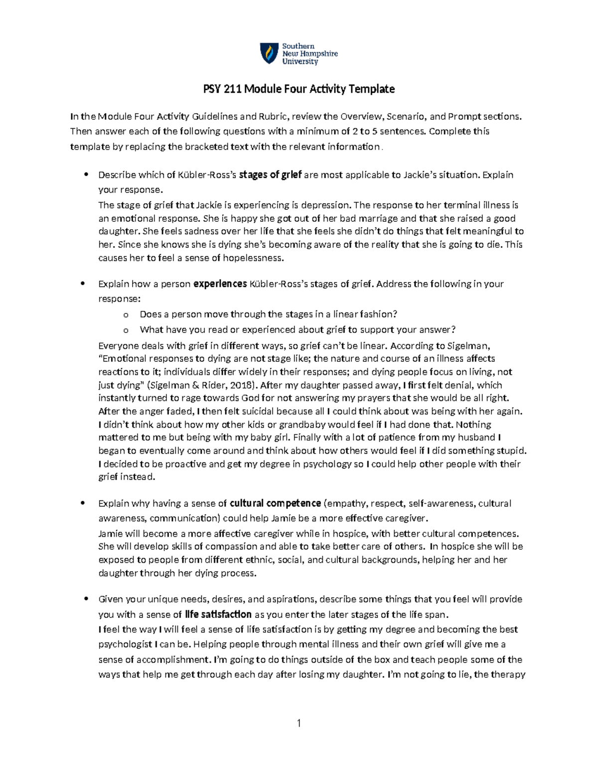PSY 211 Module Four Activity Template - Then answer each of the ...