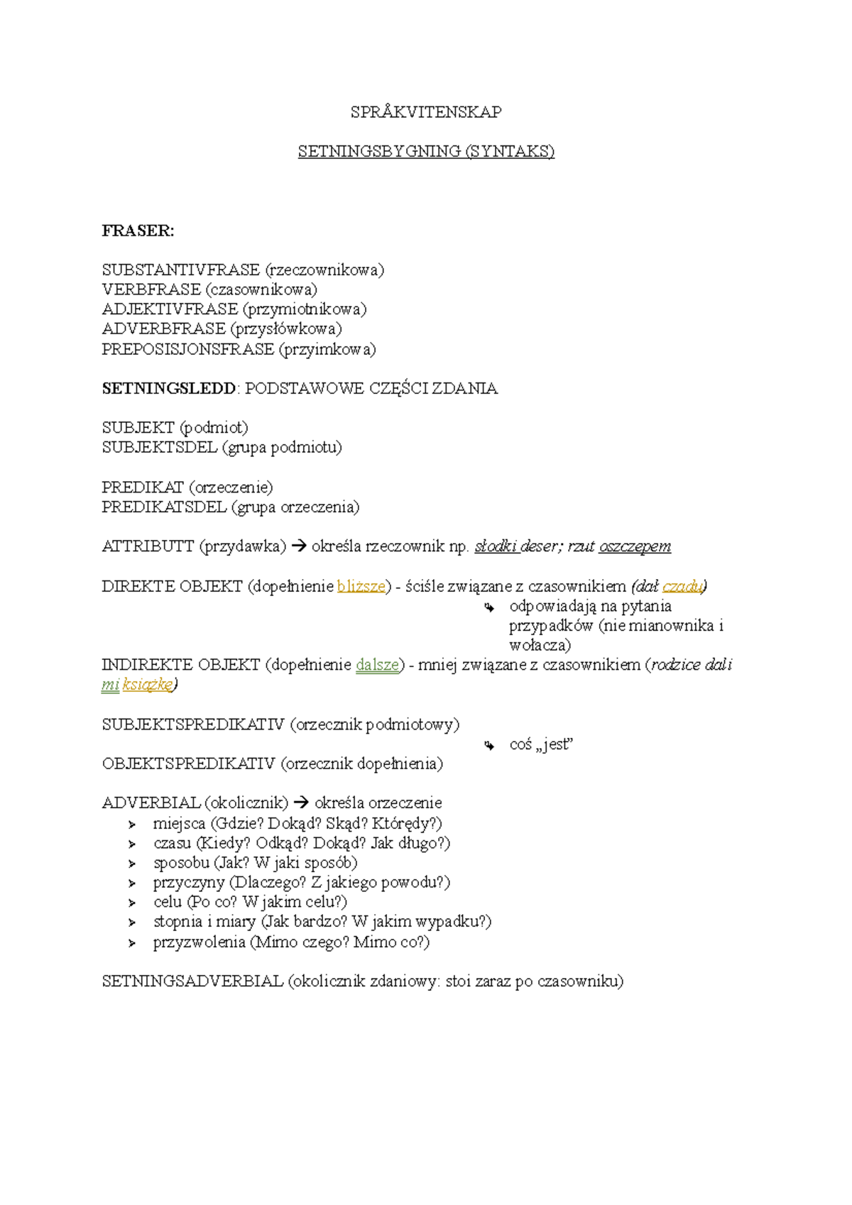 Jezykoznawstwo Filologia Norweska - SPRÅKVITENSKAP SETNINGSBYGNING ...